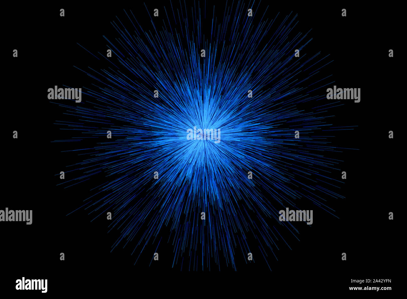 Blue glowing radial lines, magical lines, 3d rendering. Computer ...