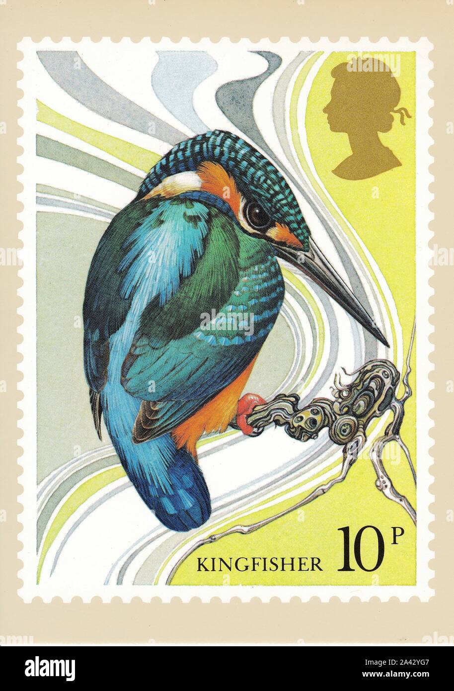 Colour Royal Mail postcard of 10p stamp Kingfisher - British Birds ...