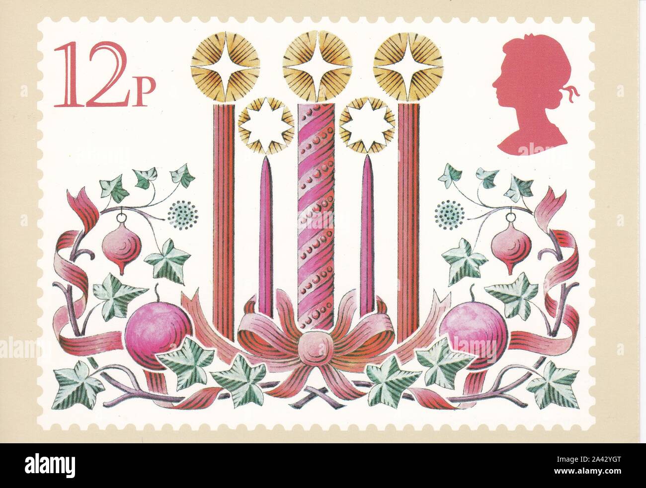 Colour Royal Mail postcard of 12p stamp Candles - Christmas 1980 Stock ...