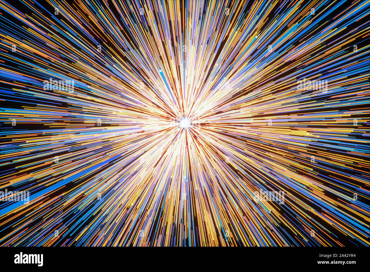 Golden glowing radial lines, magical lines, 3d rendering. Computer ...