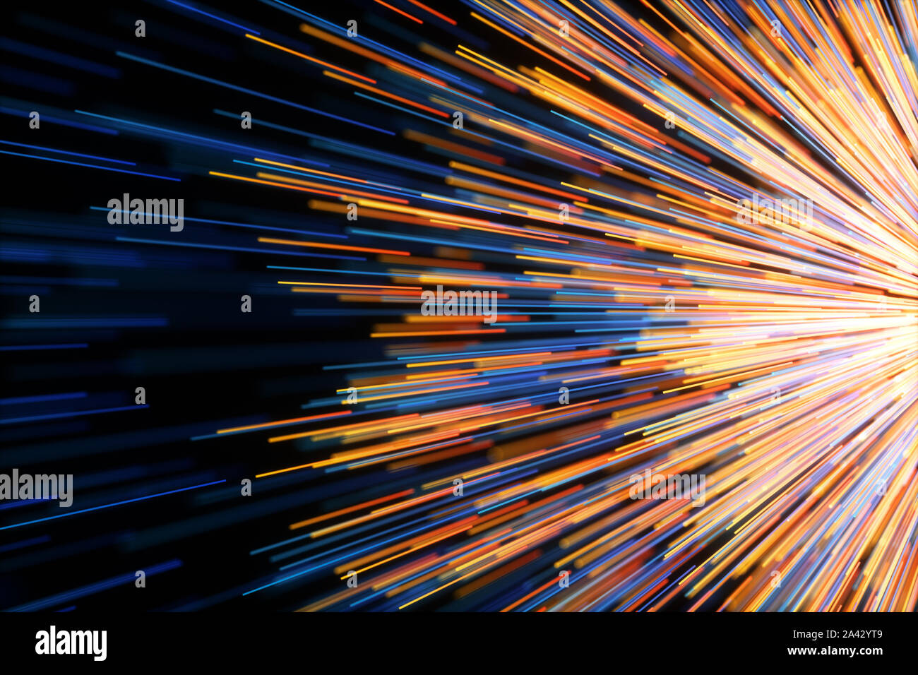 Golden glowing radial lines, magical lines, 3d rendering. Computer ...