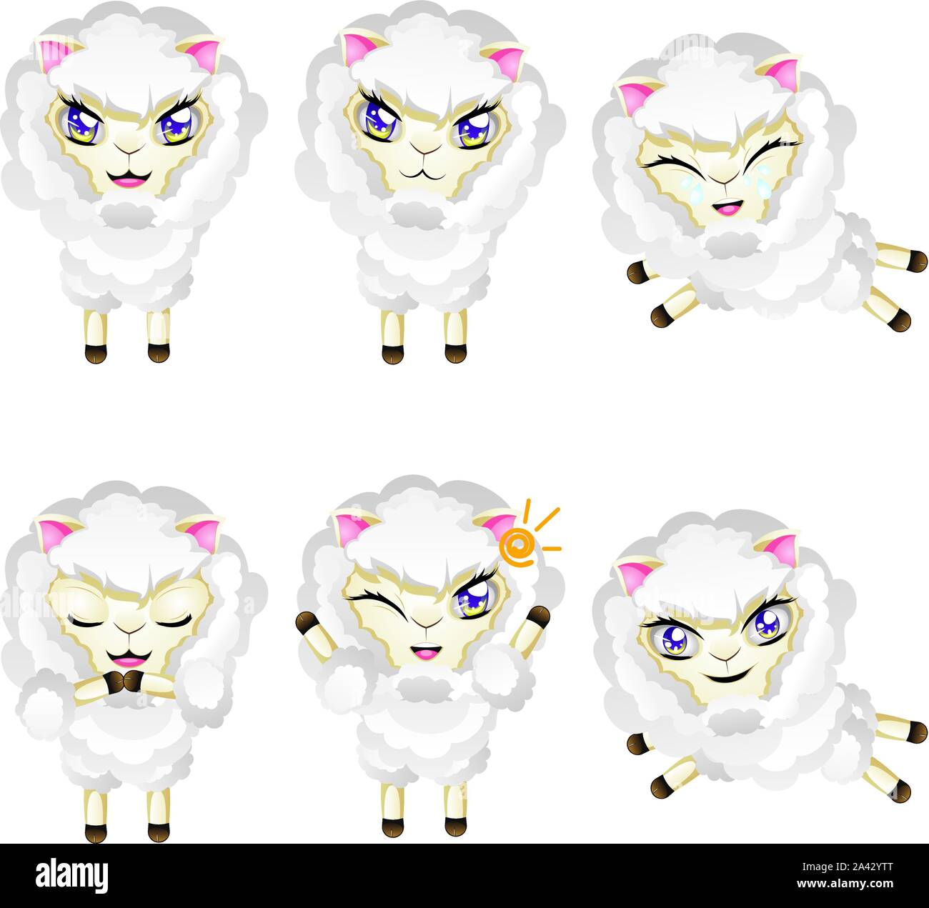 Set of cute sheep, chibi style, in different expressions Stock Vector ...