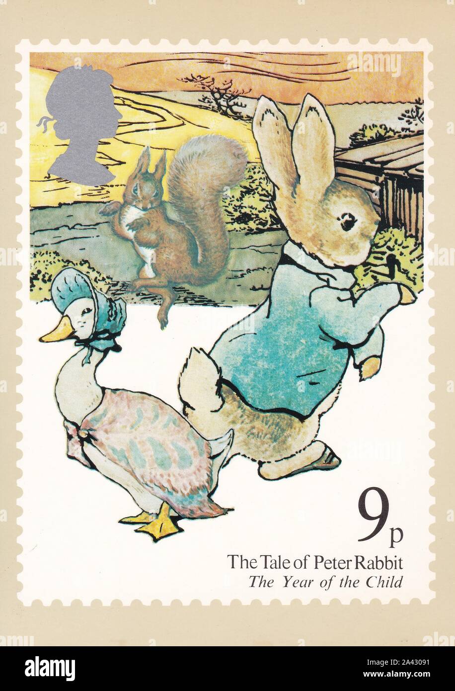 Colour Royal Mail postcard of 9p stamp The Tale of Peter Rabbit ...