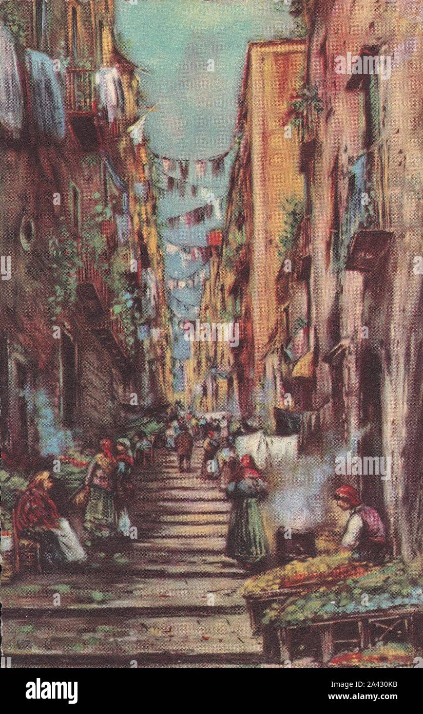 Colour watercolour postcard of Napoli - Gradoni di Chiaia Stock Photo ...