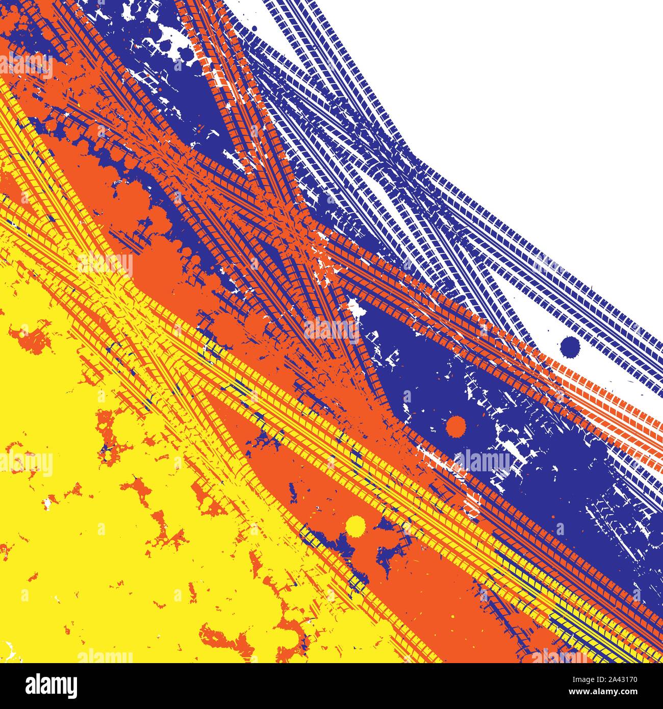 Different color grunge lines and tire tracks isolated on white ...