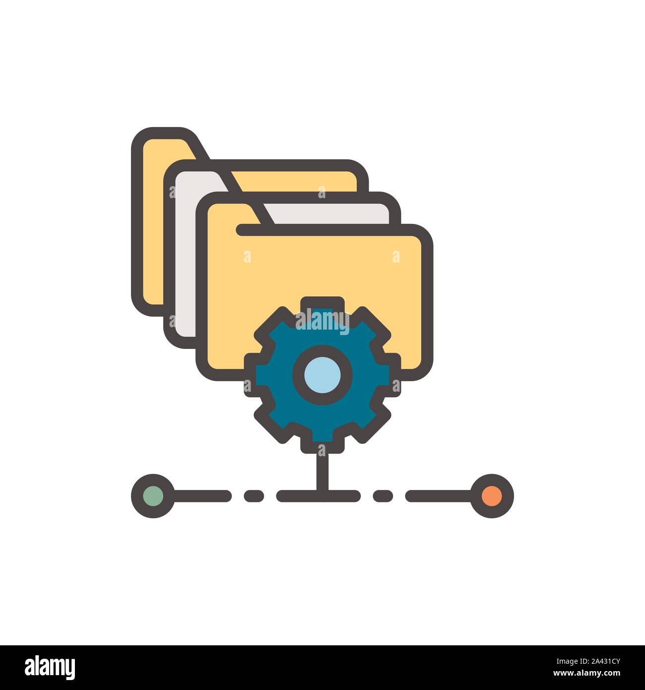 Folders with gear, project management, file setting flat color line ...