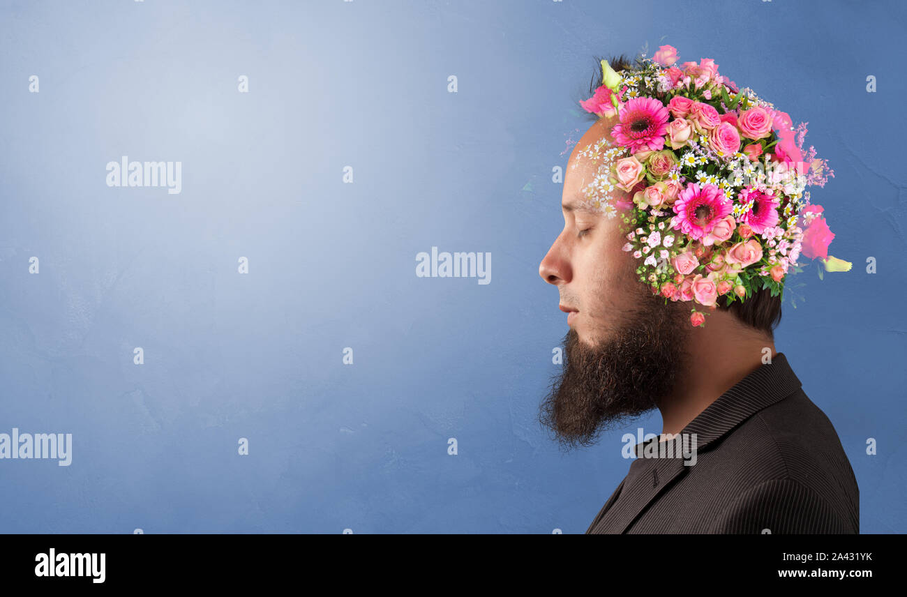 Blossomed head with colorful flowers and spring concept Stock Photo - Alamy