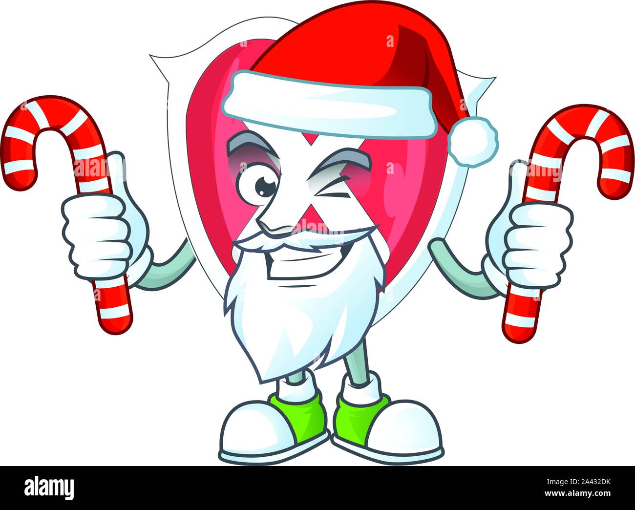 Santa with candy cross shield character on white background Stock ...
