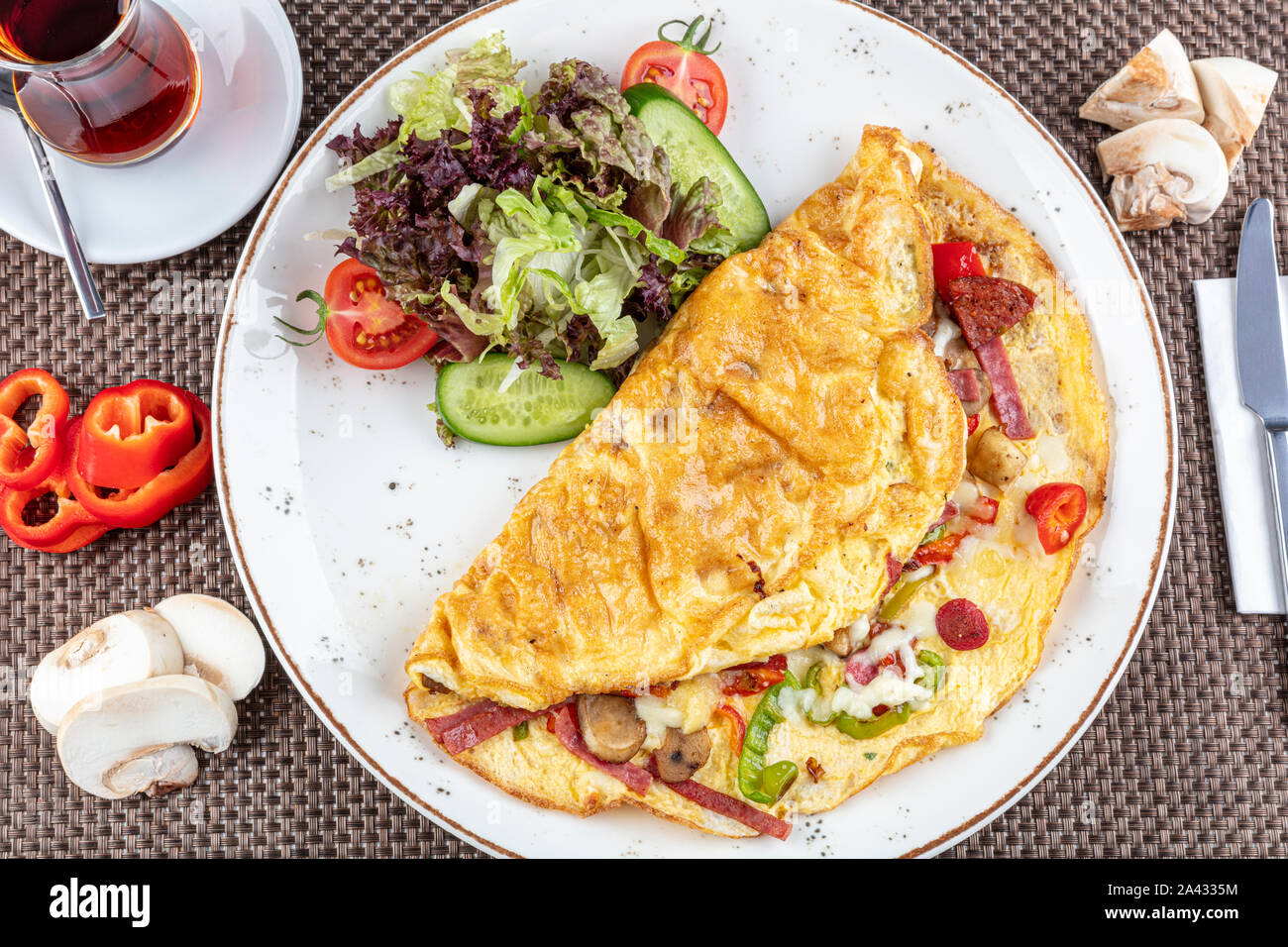 Mixed Omelette; delicious omelette cooked with sucuk, mushroom and ...