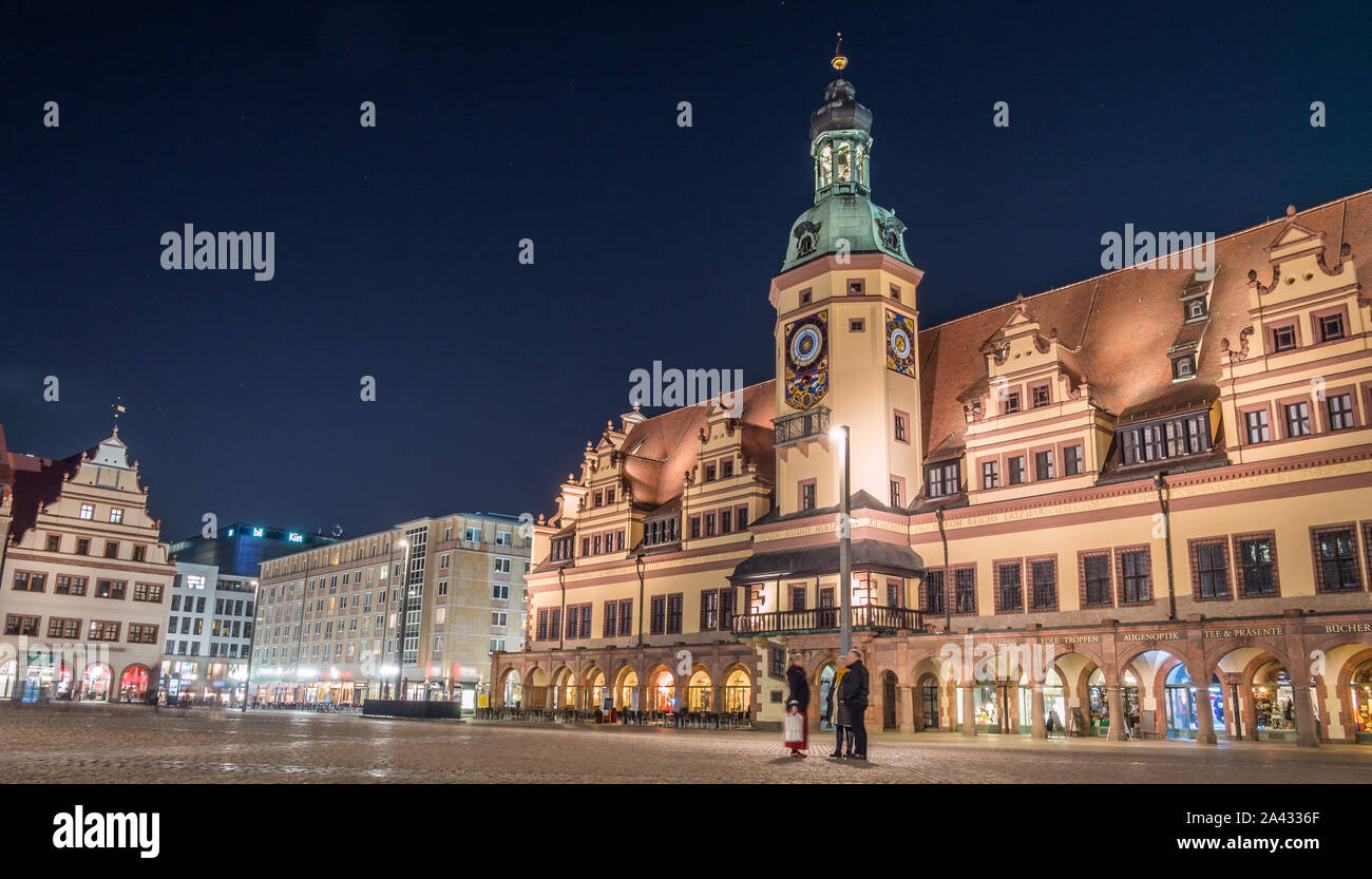 Old Town Hall Leipzig with Marktplatz at night Stock Photo - Alamy