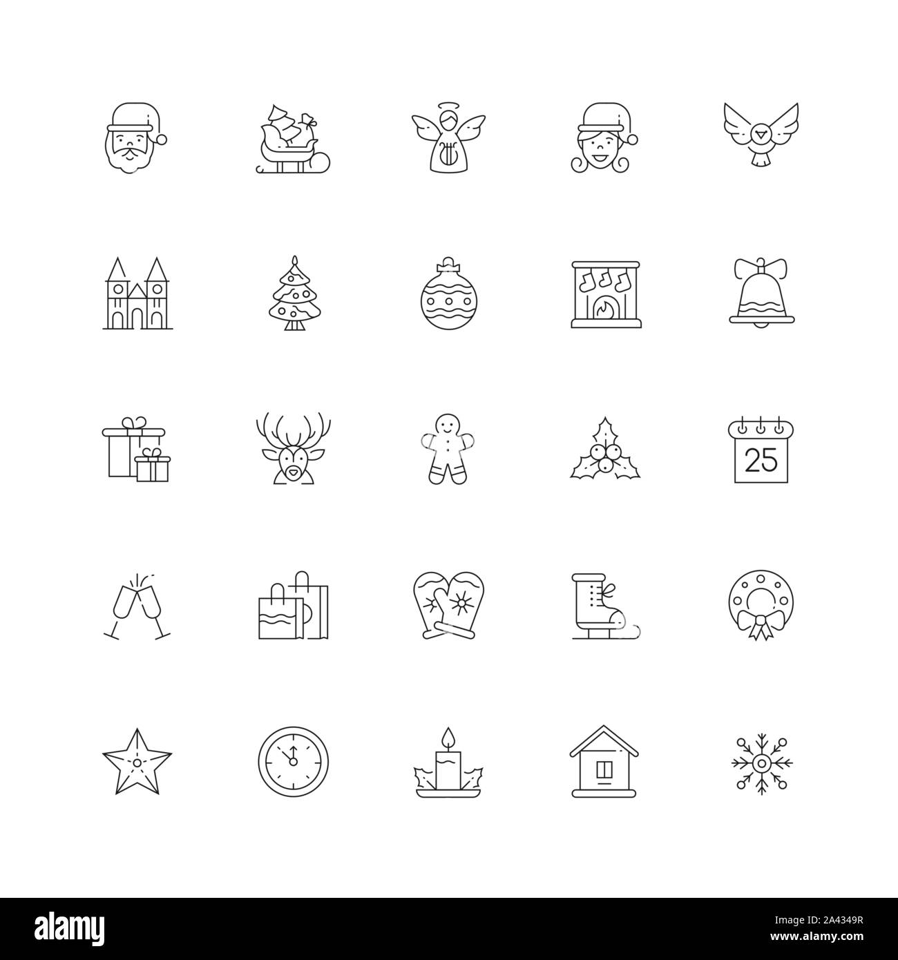 Xmas symbols line design style vector icons set Stock Vector Image ...