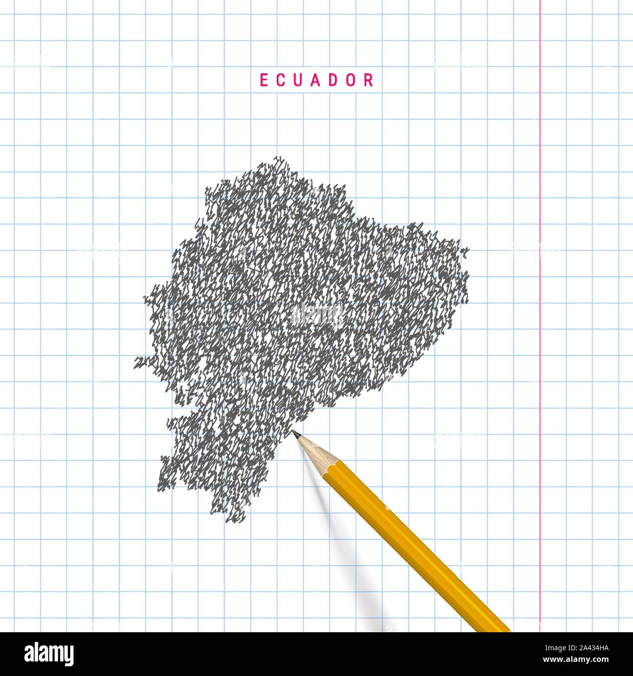 Ecuador sketch scribble map drawn on checkered school notebook paper ...
