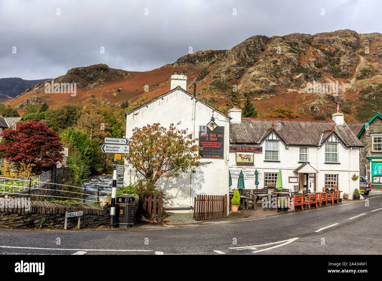 coniston town centre, lake district national park, cumbria, england, uk ...
