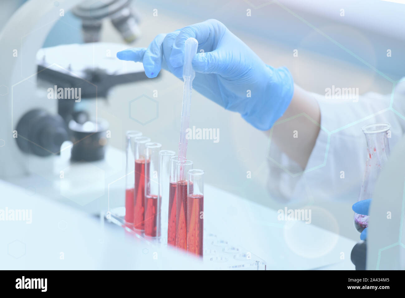 Microbiological pipette in the genetic laboratory. Science laboratory ...