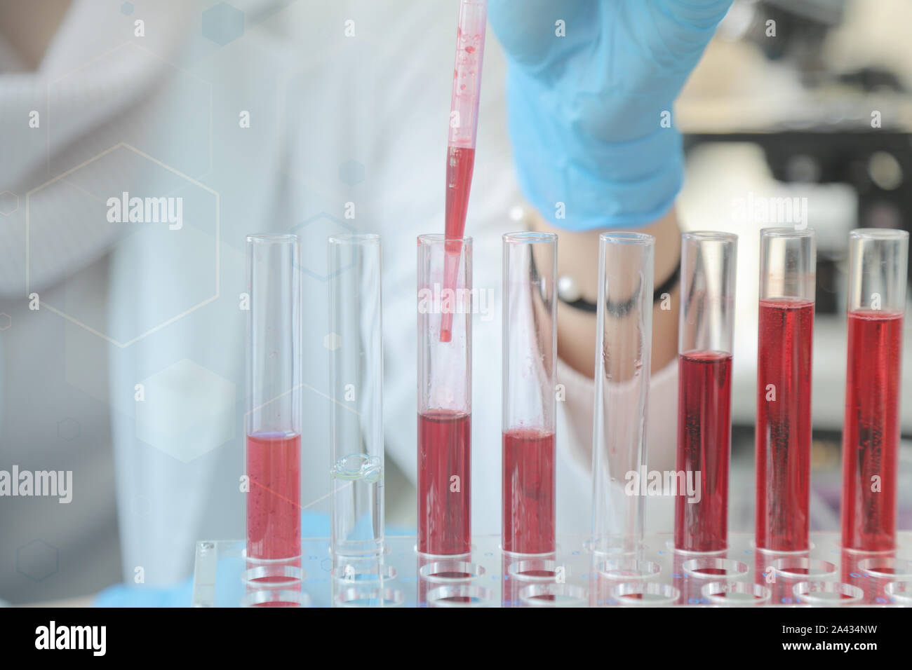 Microbiological pipette in the genetic laboratory. Science laboratory ...