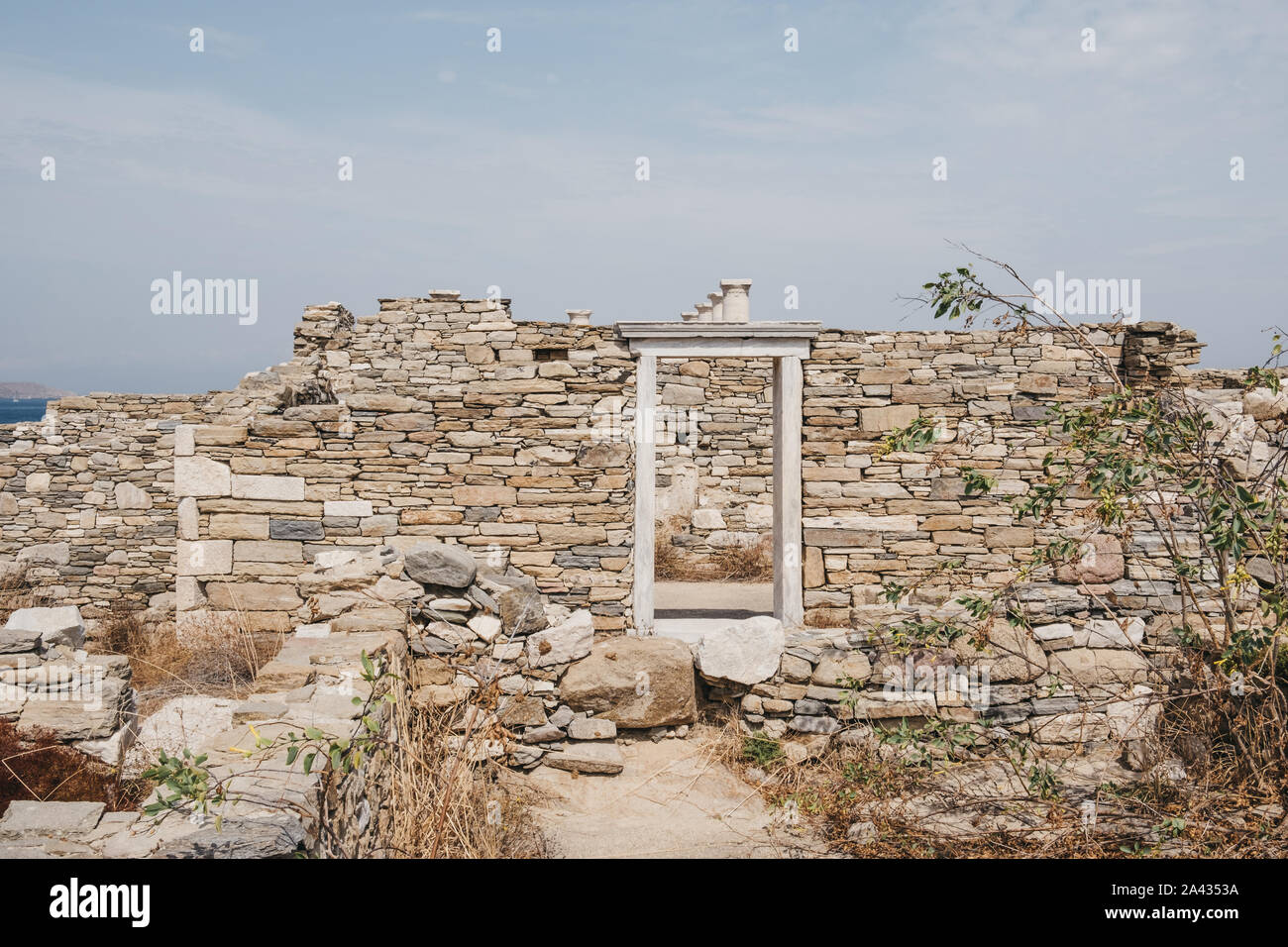 Ruins of ancient houses on the island of Delos, Greece, an ...