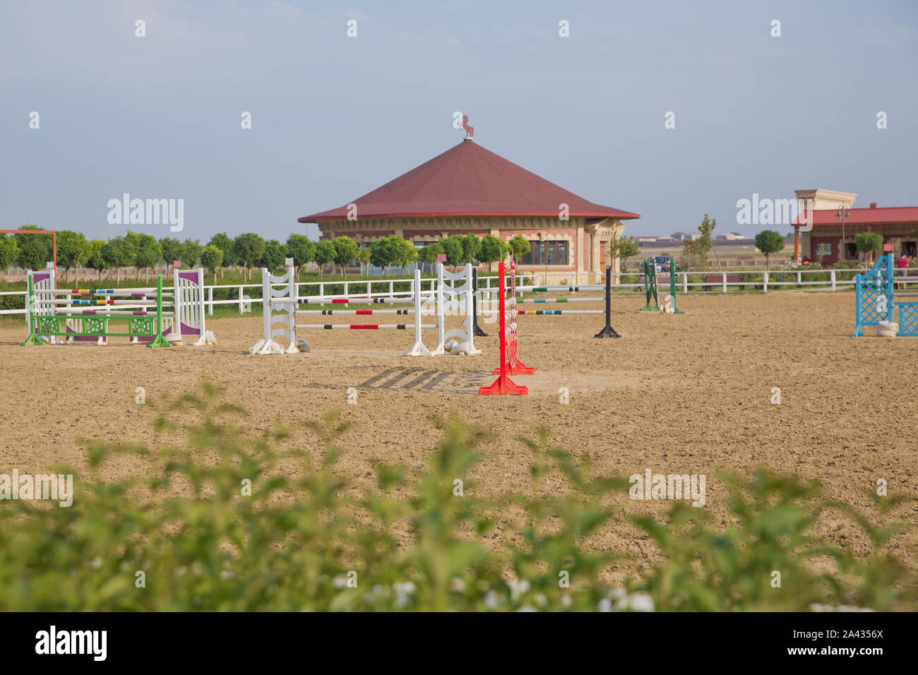 Horse agility track with jump obstacles for equestrian sports . Image ...