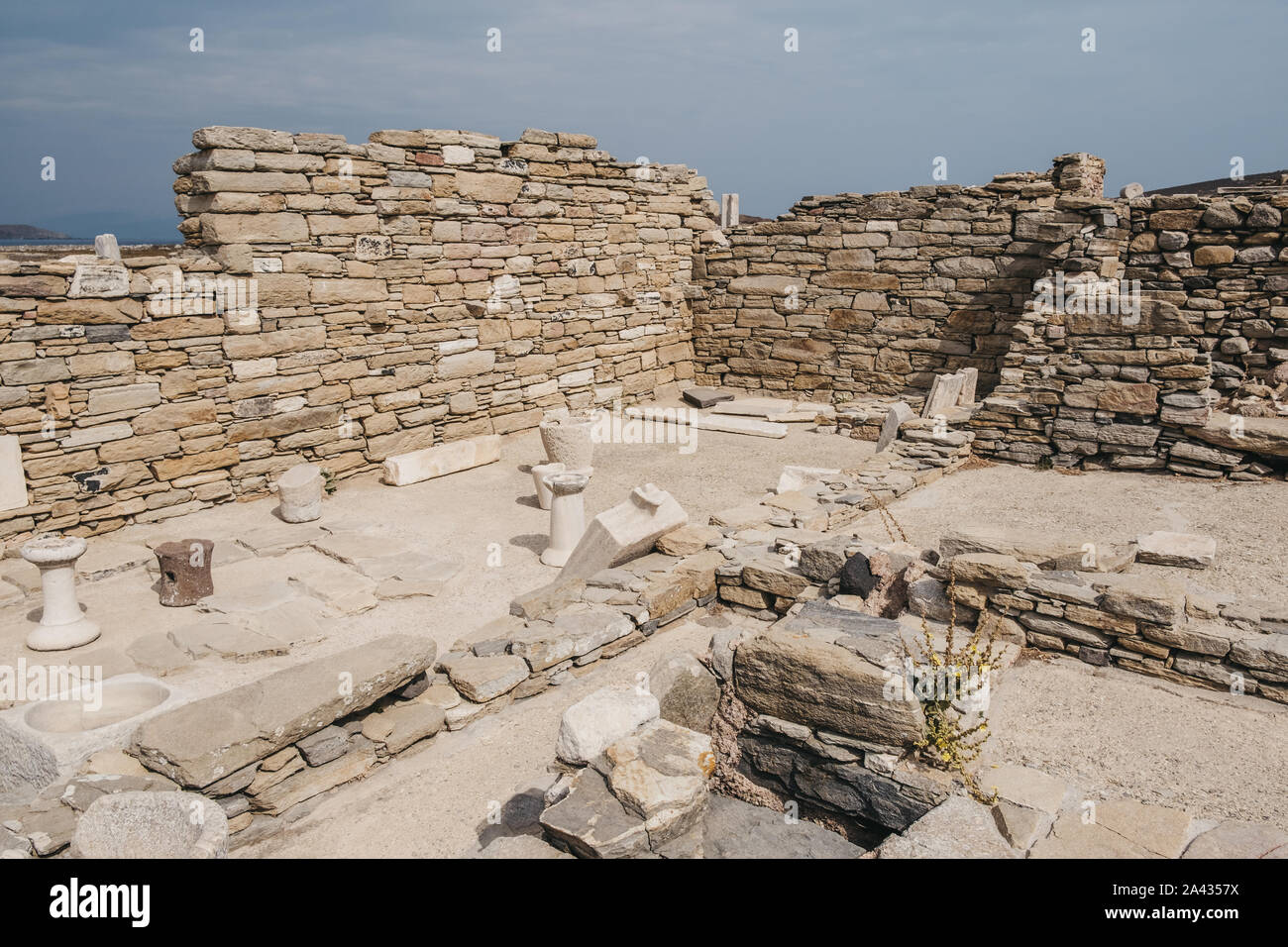 Ruins on the island of Delos, Greece, an archaeological site near ...