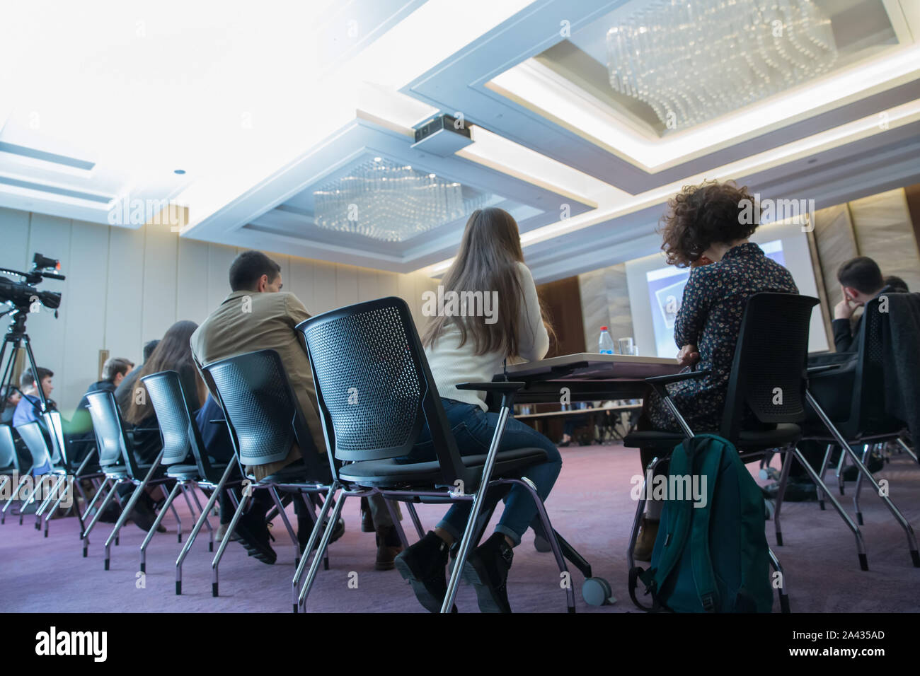 Speaker Giving a Talk at Business Meeting. Audience in the conference ...