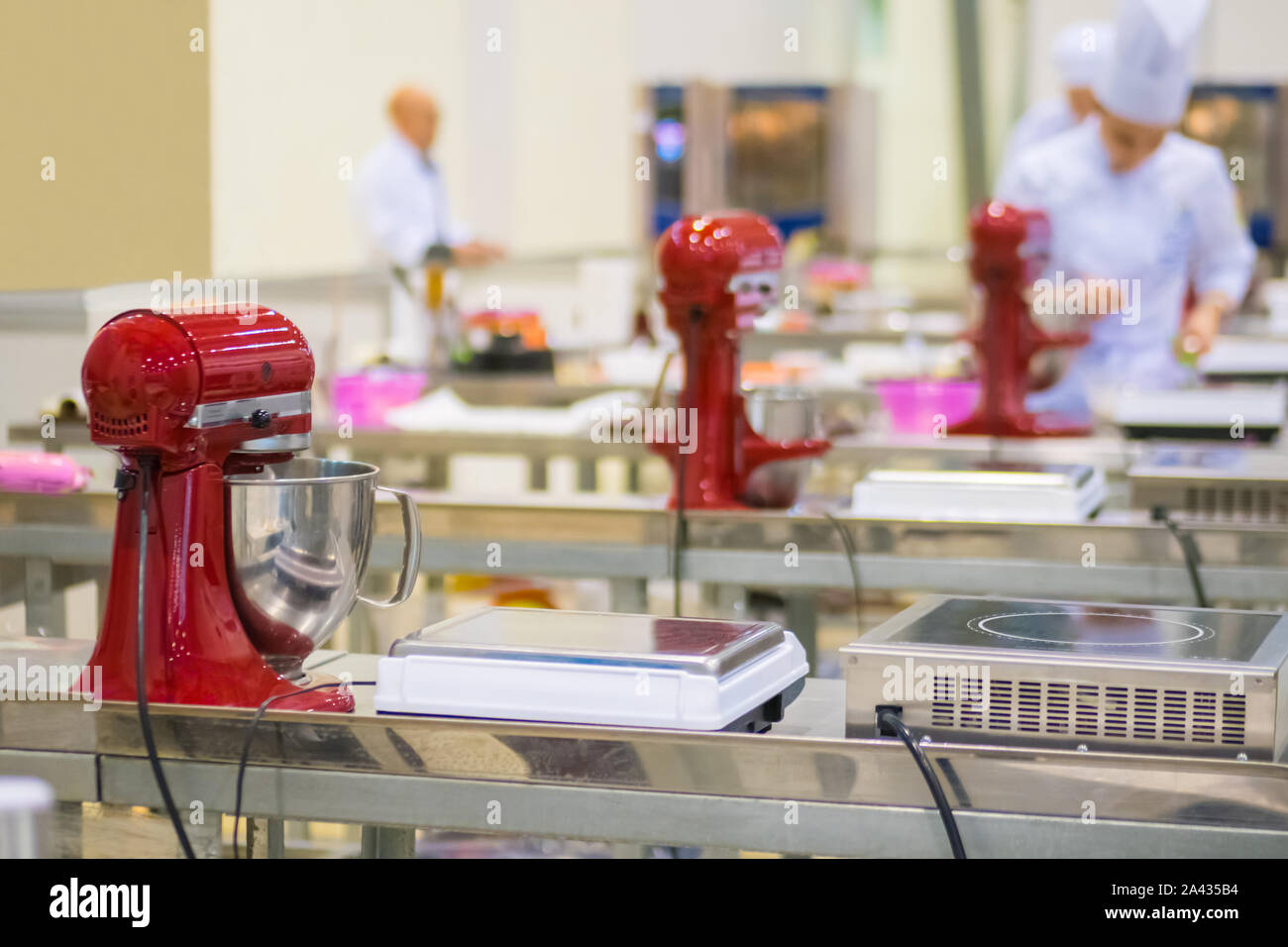 Professional chef, baker workplace at cuisine of restaurant Stock Photo ...