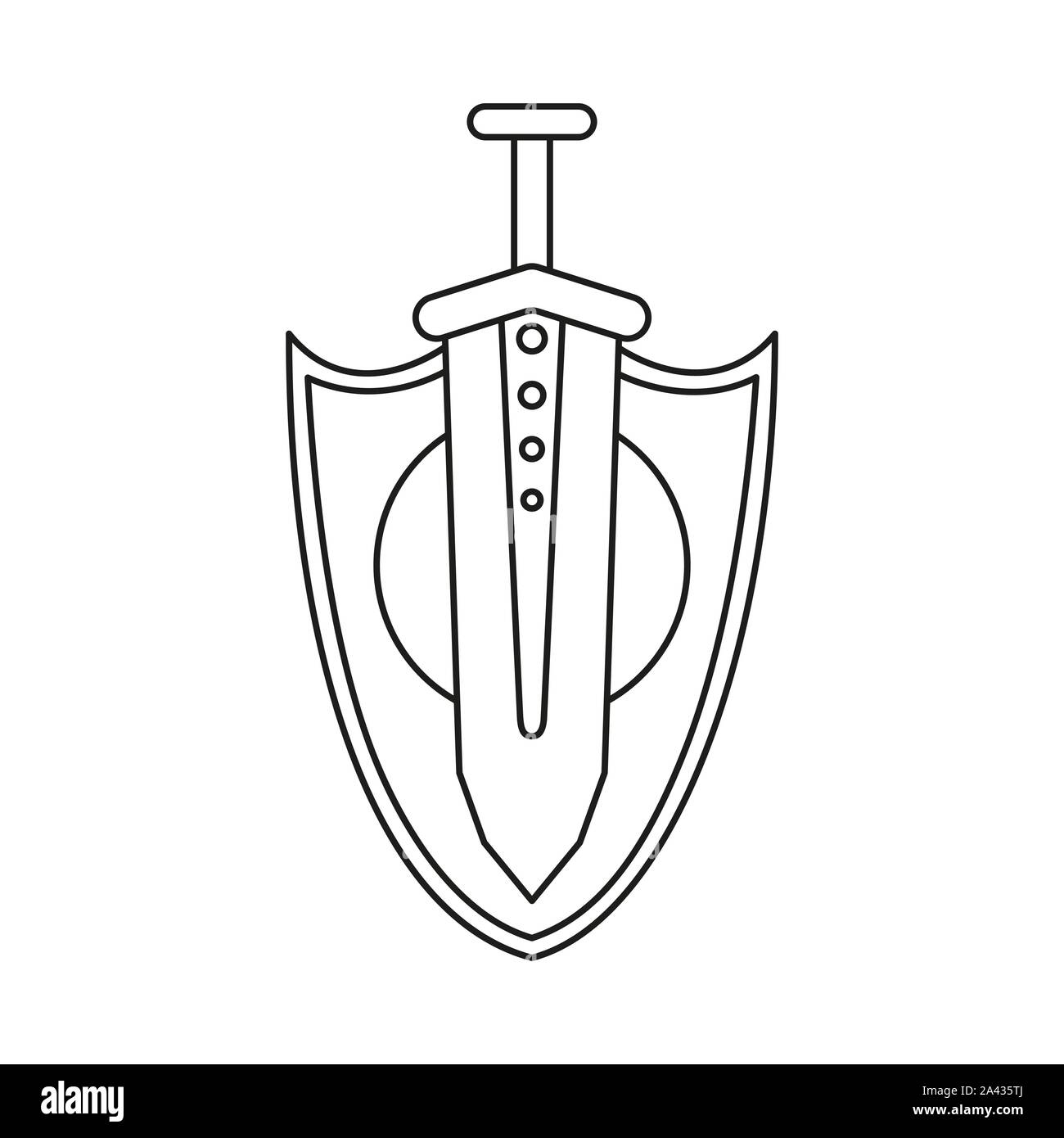 Line art black and white sword shield wall decor. Medieval festival ...