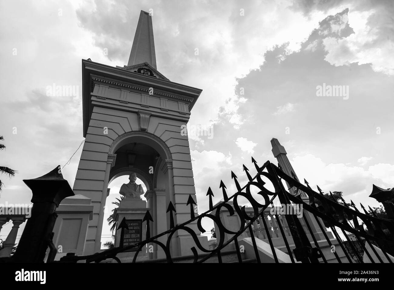 facade of Colegio Alvaro Obregon and Monument in Navojoa, Sonora ...