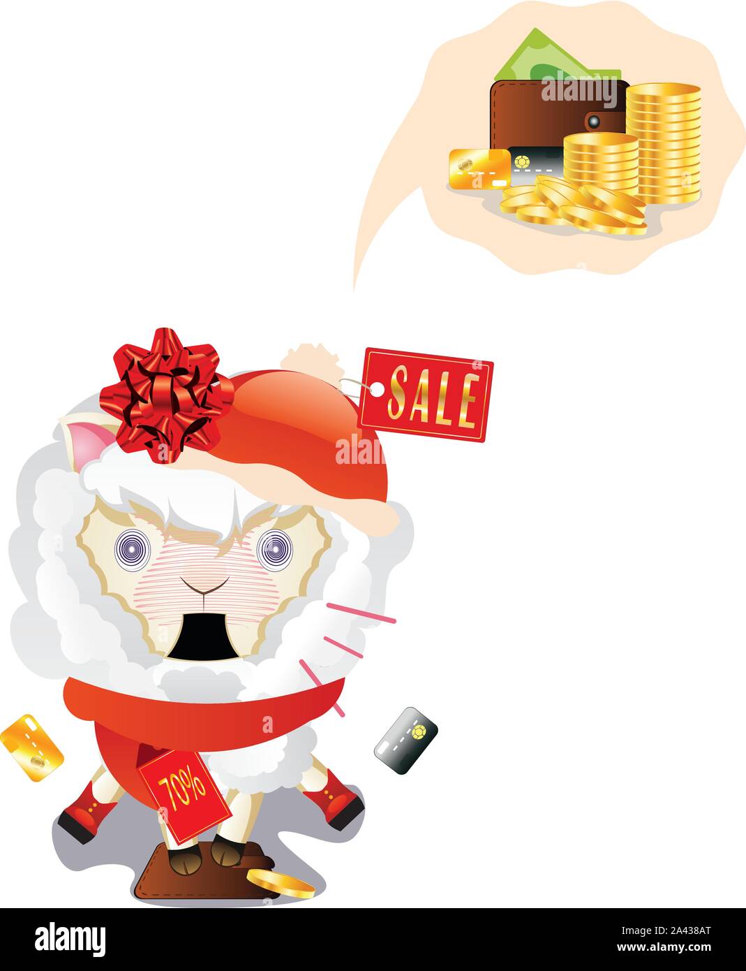 Shocked white sheep spent so much money in the department store Stock ...