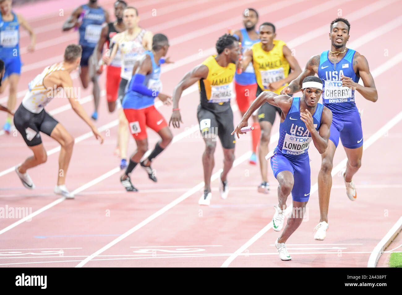 Michael Cherry, Wilbert London (USA) 4x400 relay men Gold Medal. IAAF ...