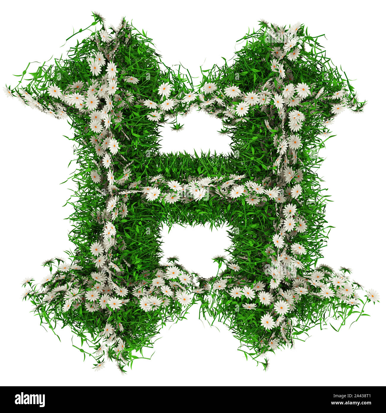 Letter H Of Green Grass And Flowers. Font For Your Design. 3D ...