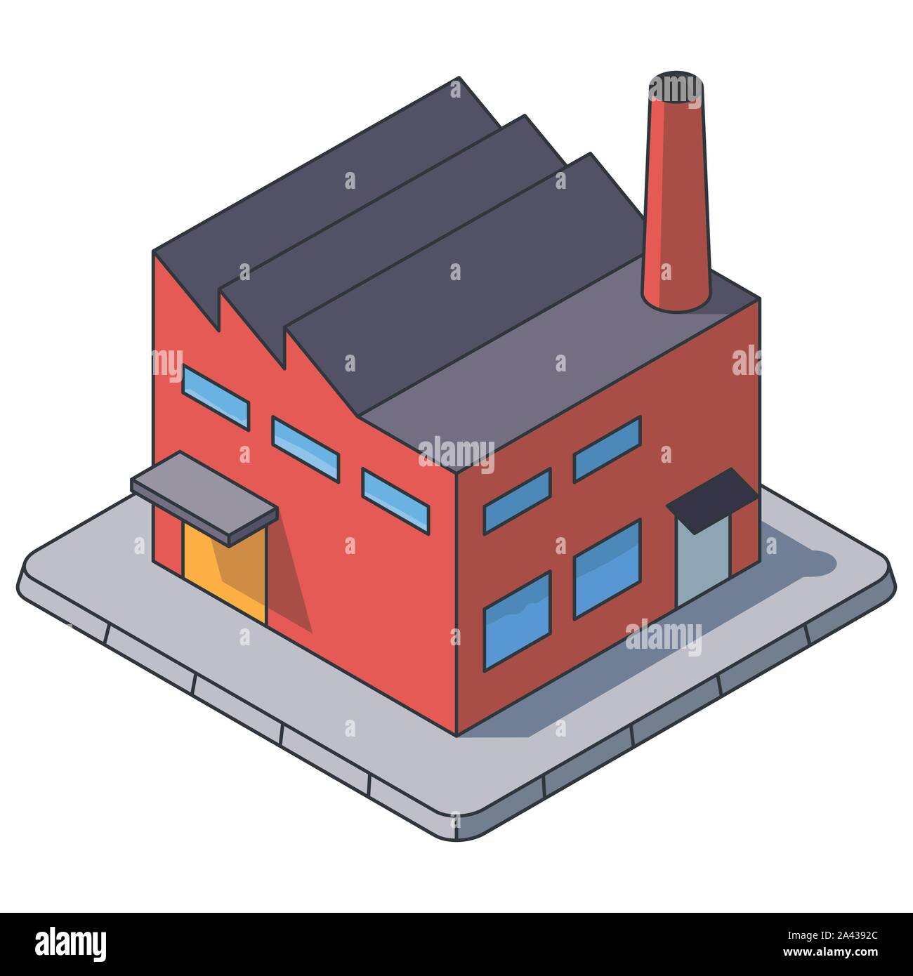 Factory isometric vector illustration, filled outline style. Industrial ...