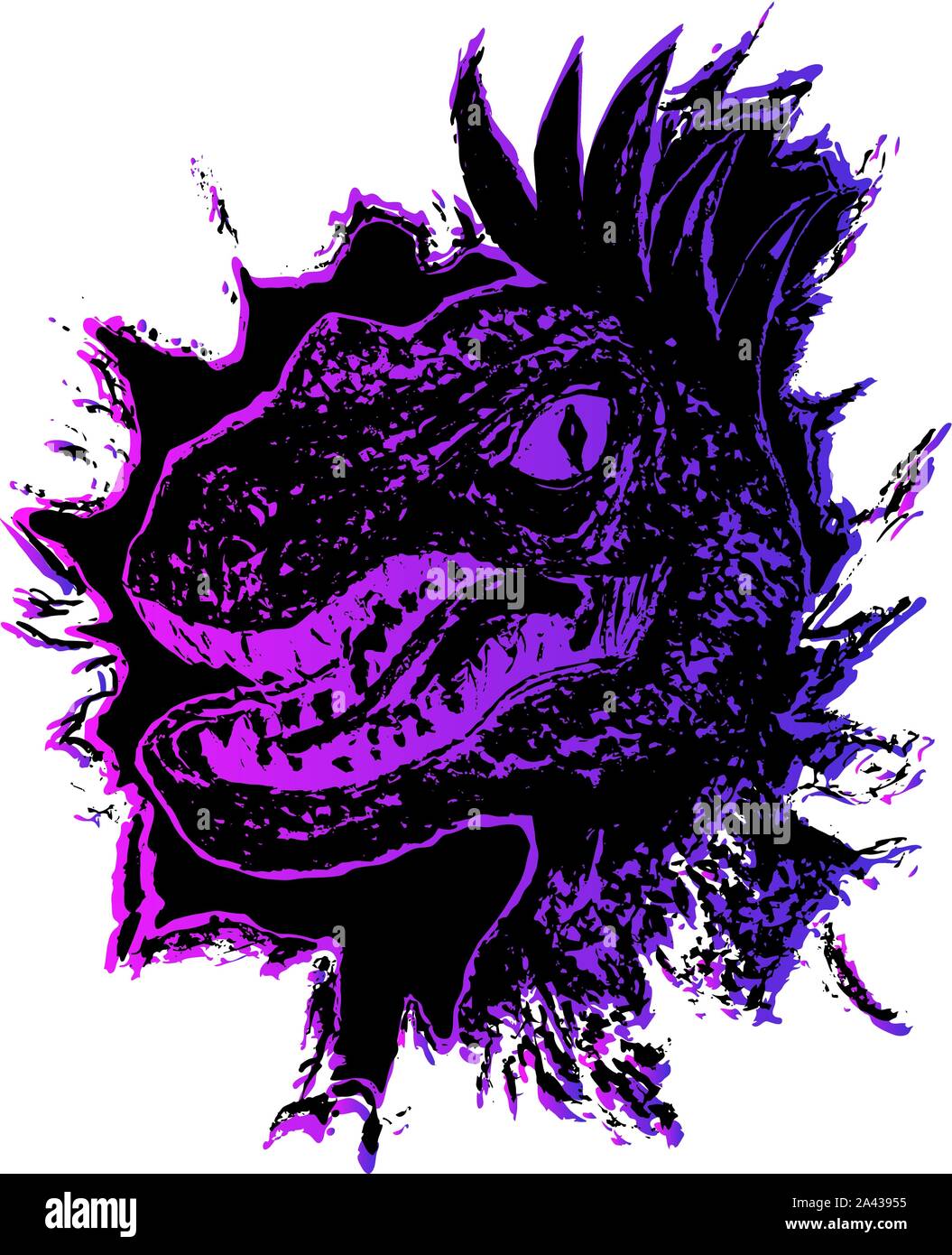 Grunge portrait of the velociraptor, illustration of the dinosaur Stock ...