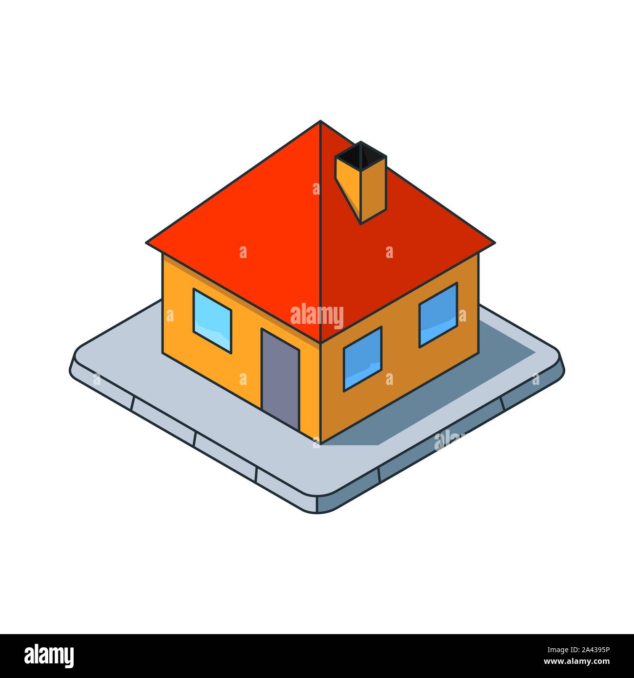 Small house isometric vector illustration, filled outline style ...