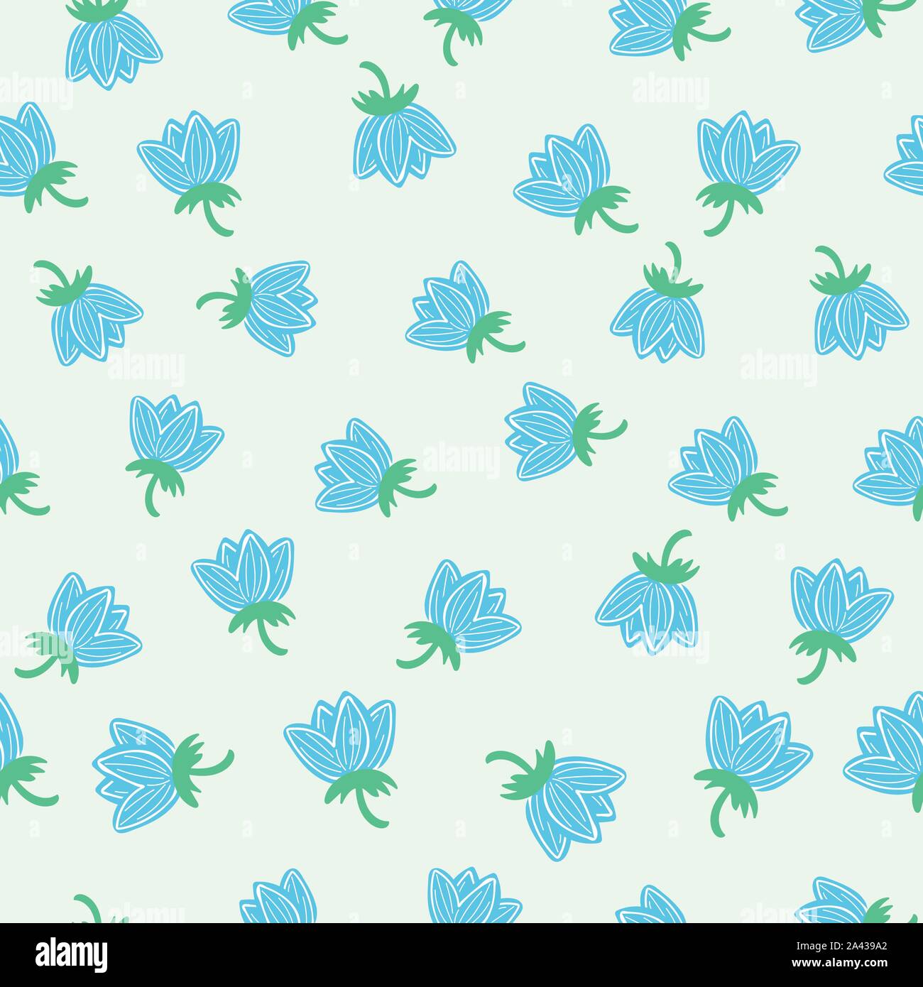seamless vector pattern with simple blue flowers on light cream colored ...