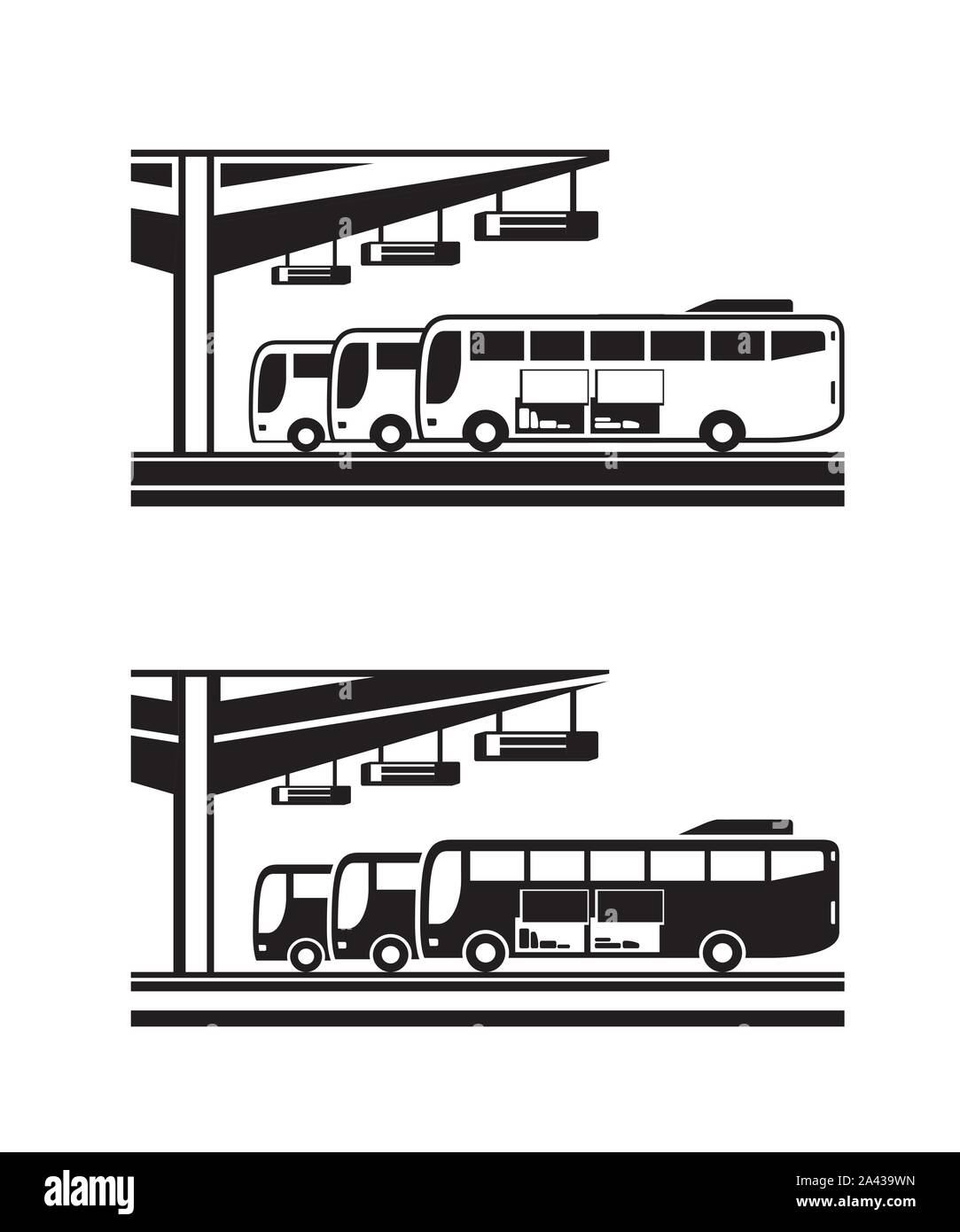 Buses arranged for departure from station - vector illustration Stock ...