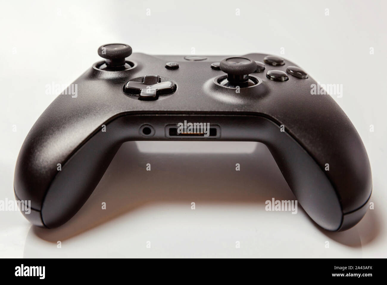 Black joystick gamepad, game console isolated on white background ...