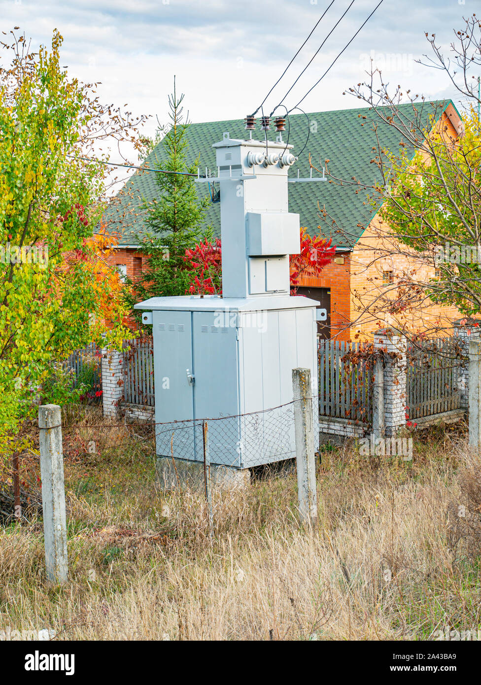 Transformer for the transmission of electricity on the street. Industry ...