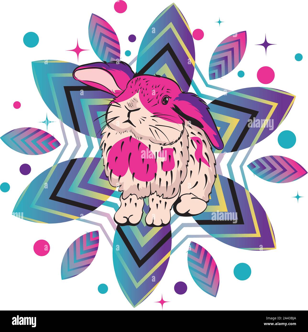 Stylized cute bunny with abstract patterns, decorative background Stock ...