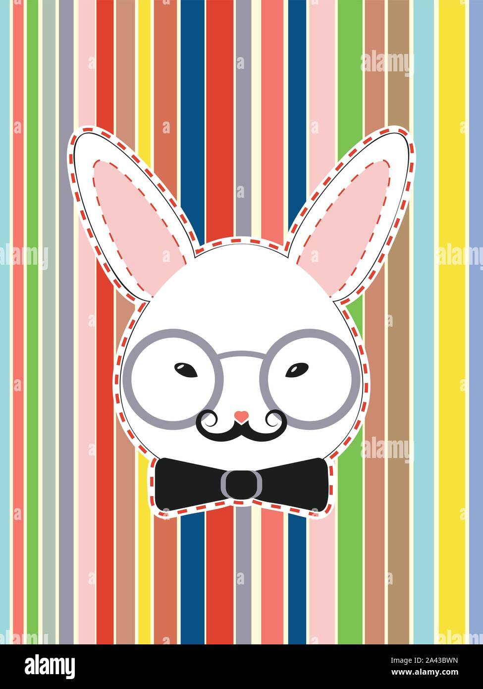 Stylized decorative white rabbit head with black bow and glasses Stock ...