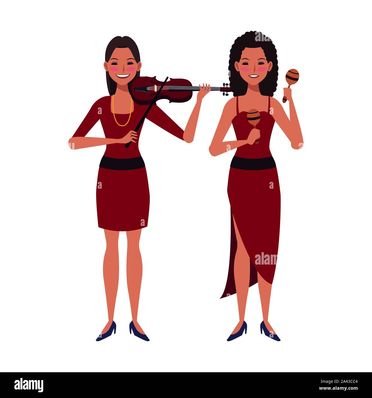 cartoon girl musicians with instruments, flat colorful design Stock ...