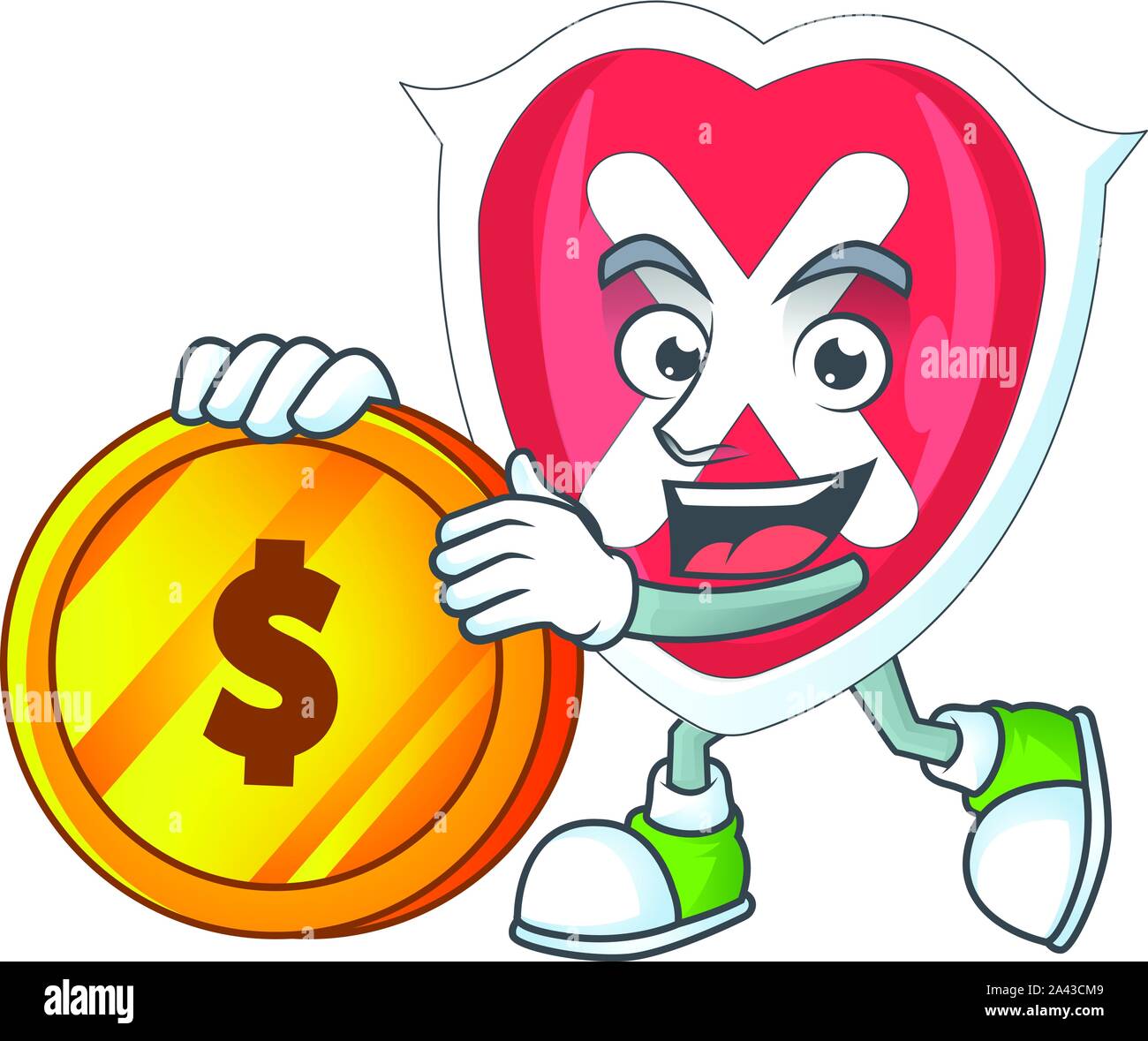 Bring coin cross shield character on white background Stock Vector ...