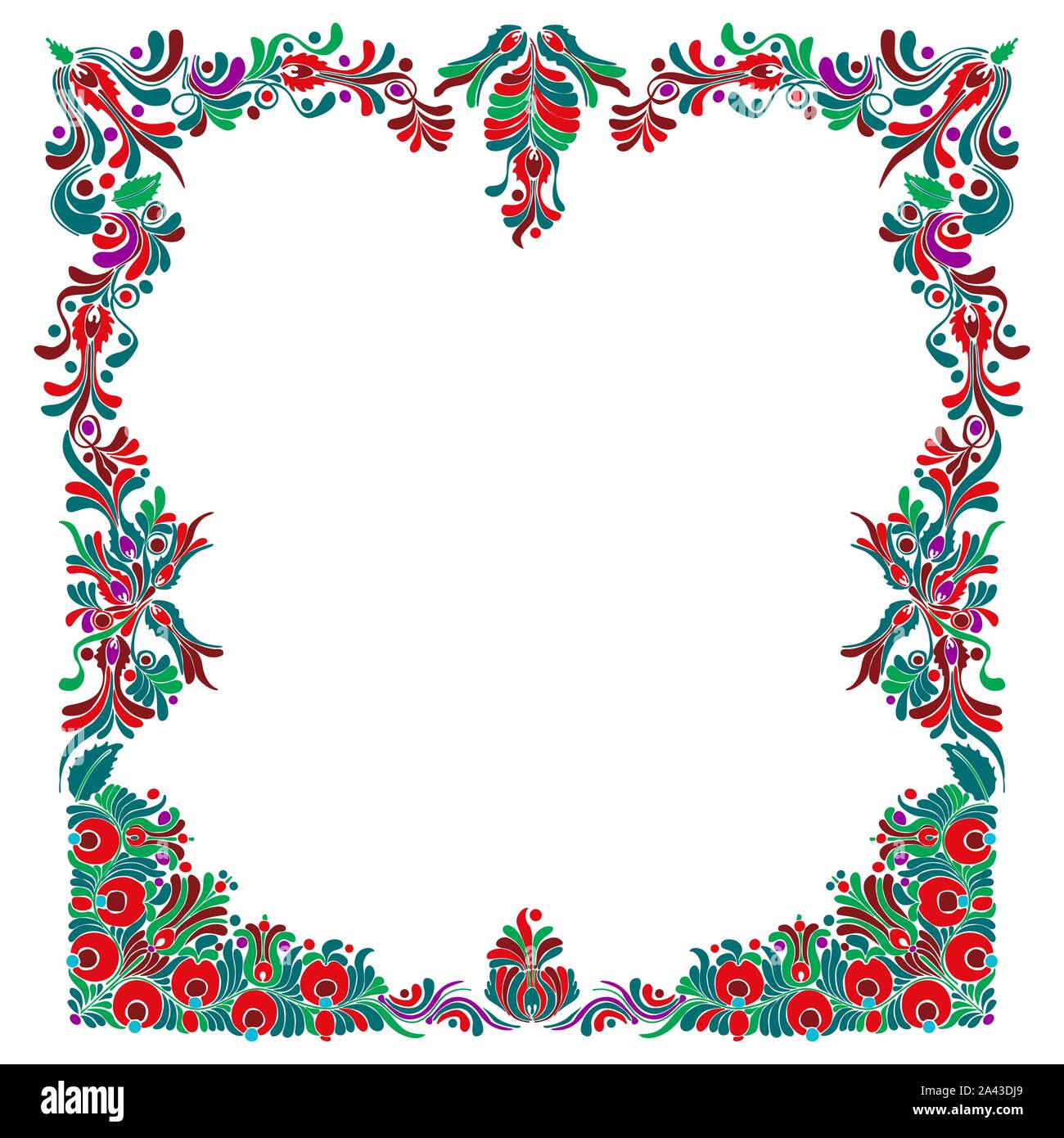 Hungarian folk style floral frame over white background with copy space ...