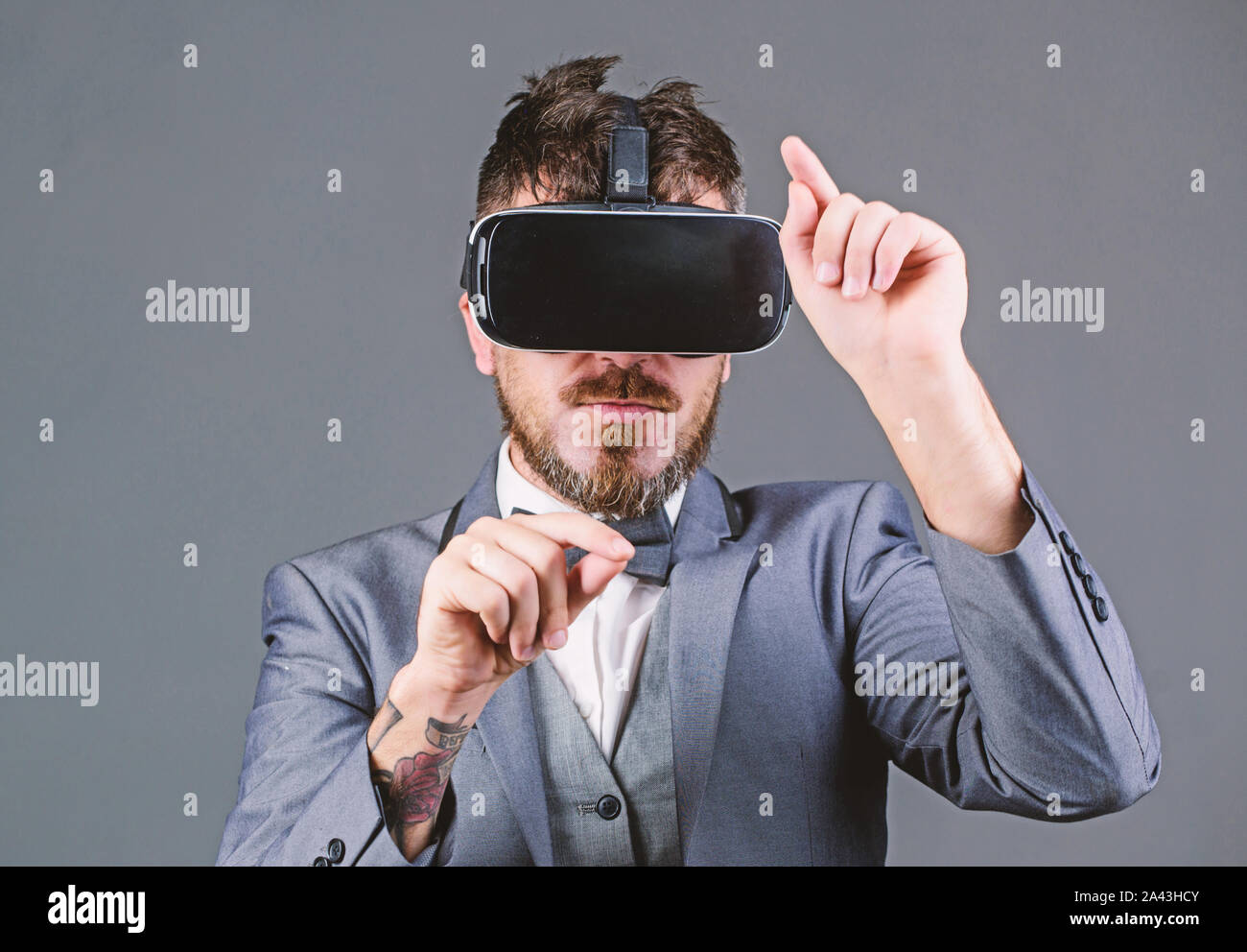 Businessman explore virtual reality. Technology for business. Digital ...