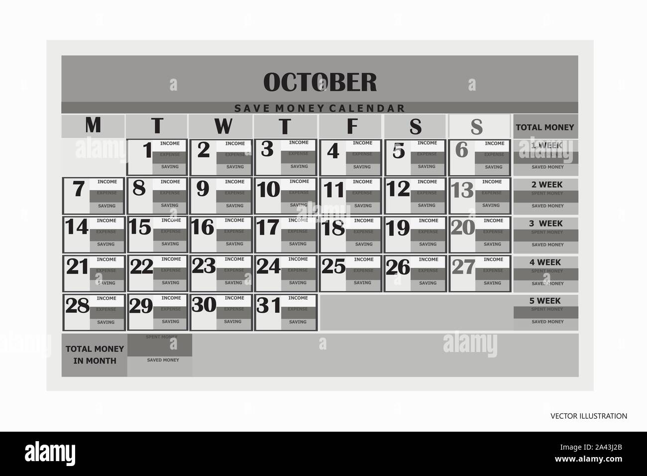 Design calendar month october 2019. Save money calendar 2019. Calendar ...