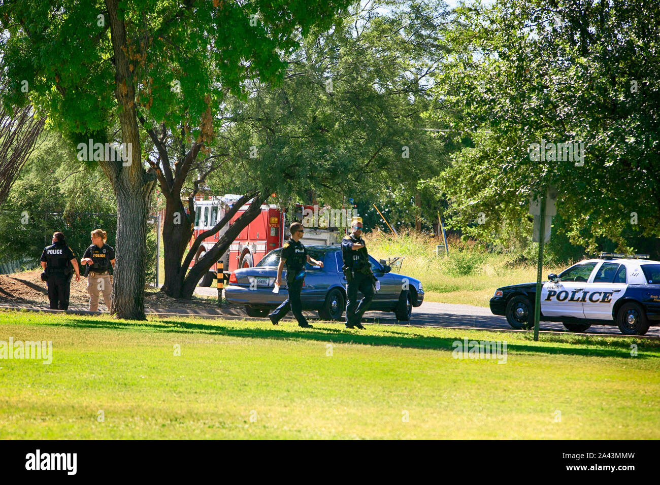 Multiple Police officers at a crime scene in Tucson AZ Stock Photo - Alamy