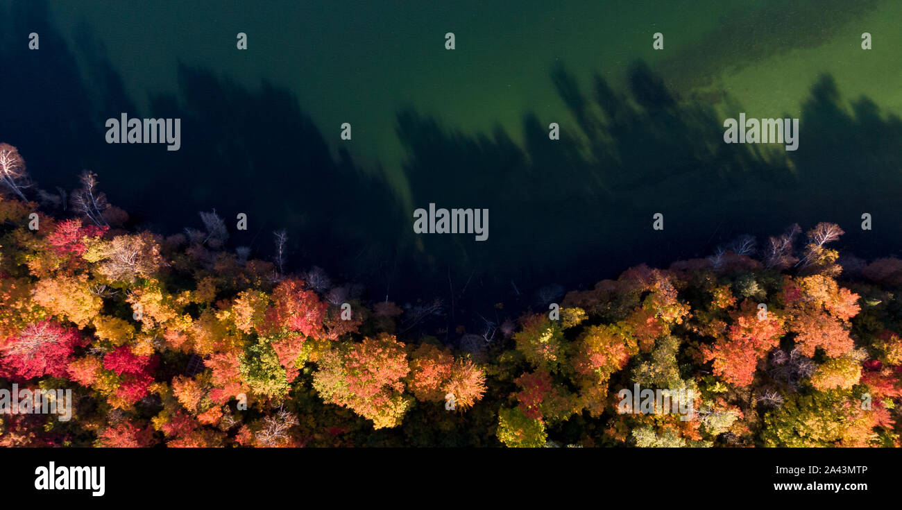 Thumb Lake shore line in full colored foliage Stock Photo - Alamy