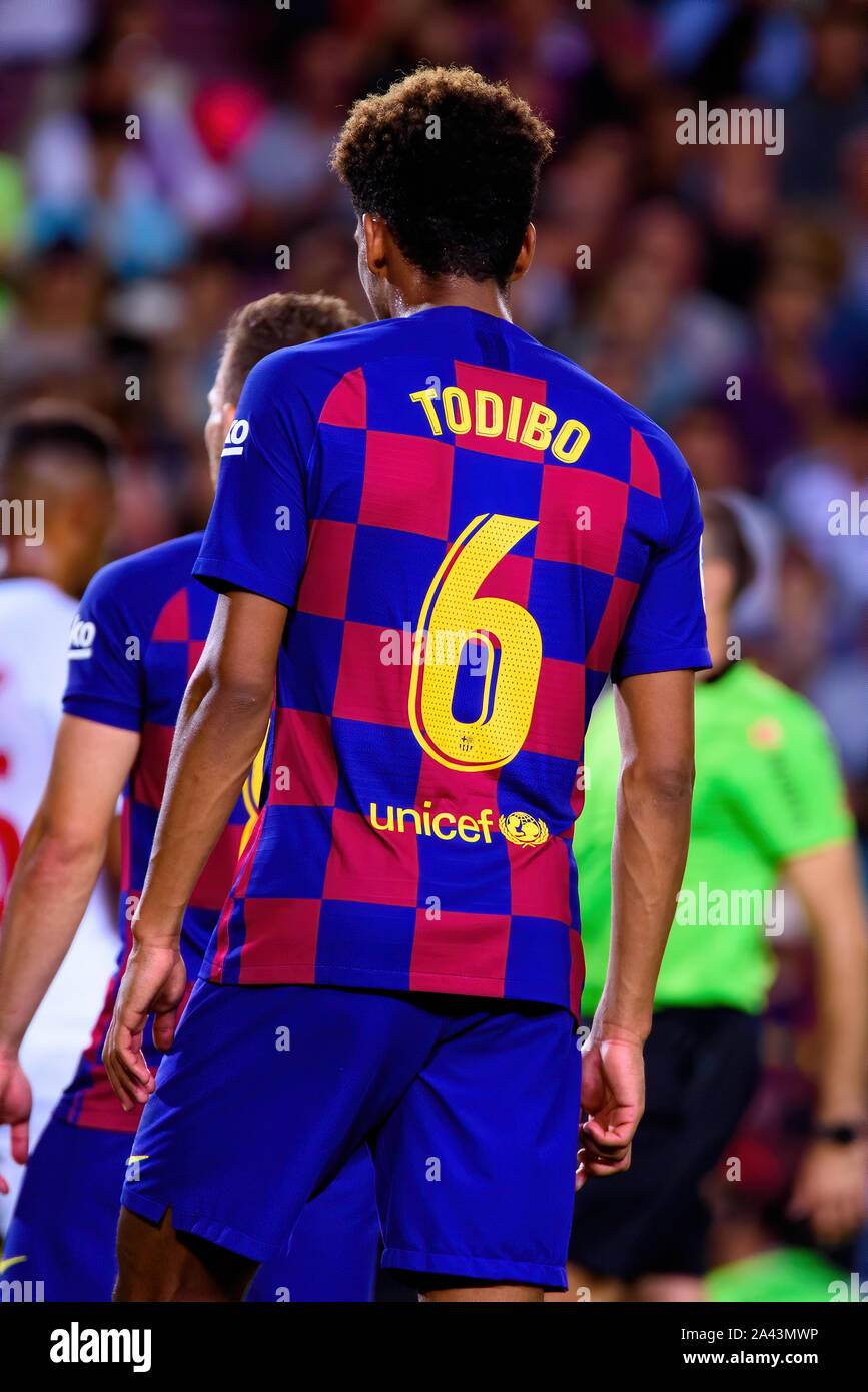 BARCELONA - OCT 6: Jean-Clair Todibo plays at the La Liga match between ...