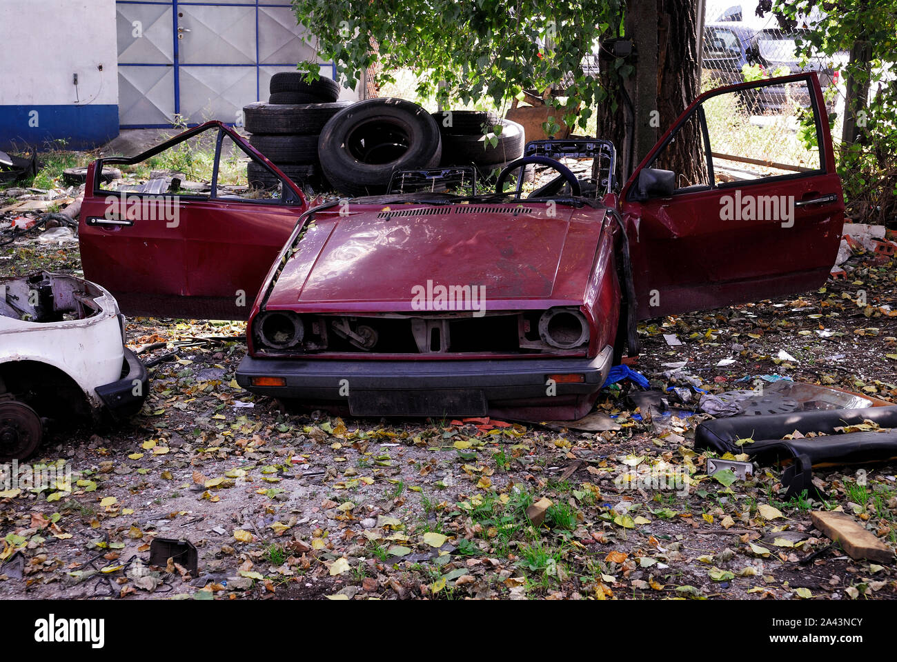 car, VW Golf, scrap metal, abandoned, old, antiquities, devastation ...