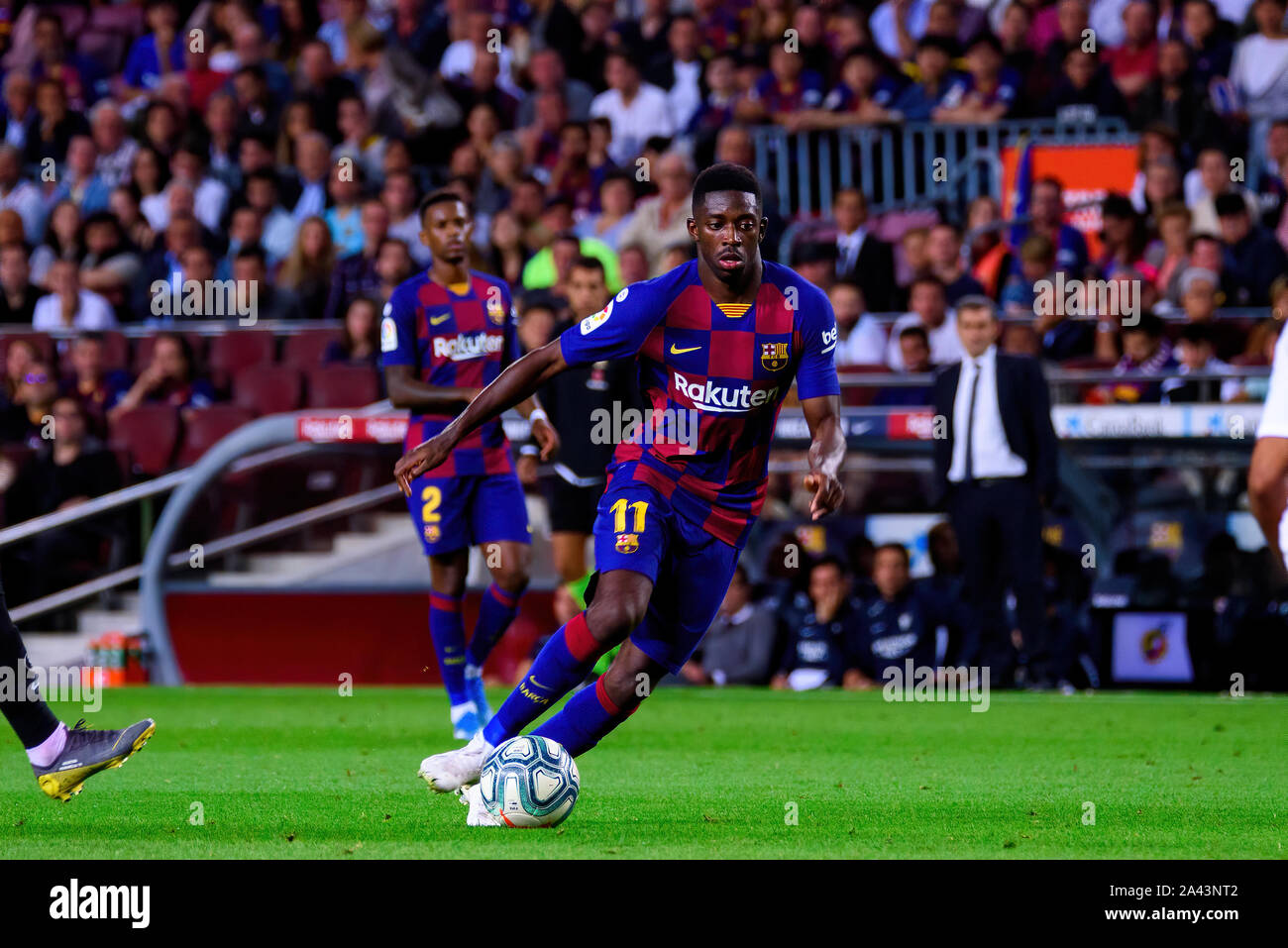 BARCELONA - OCT 6: Ousmane Dembele plays at the La Liga match between ...