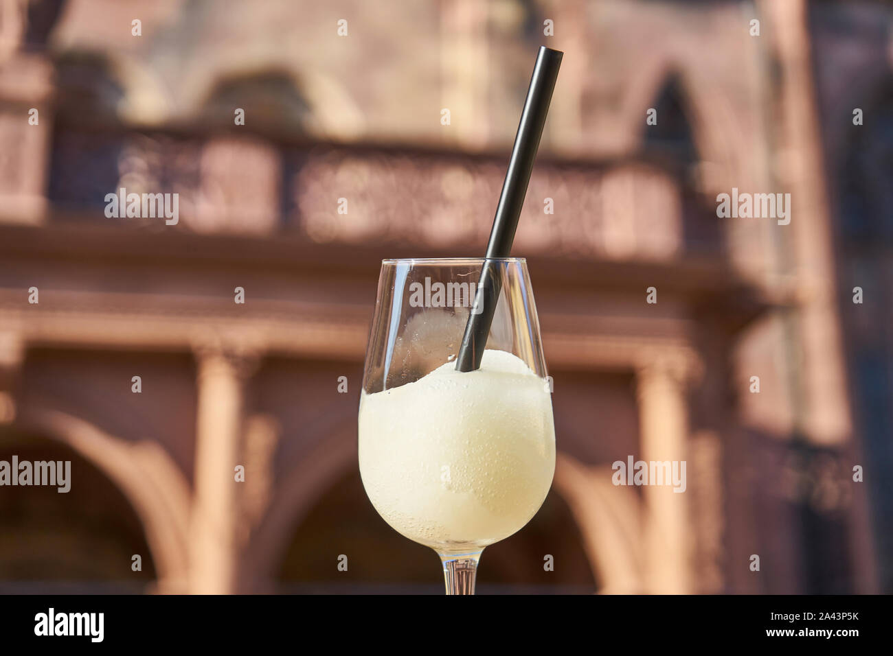 Frozen Alcoholic Cocktail Beverage With Medieval Church Building In The ...