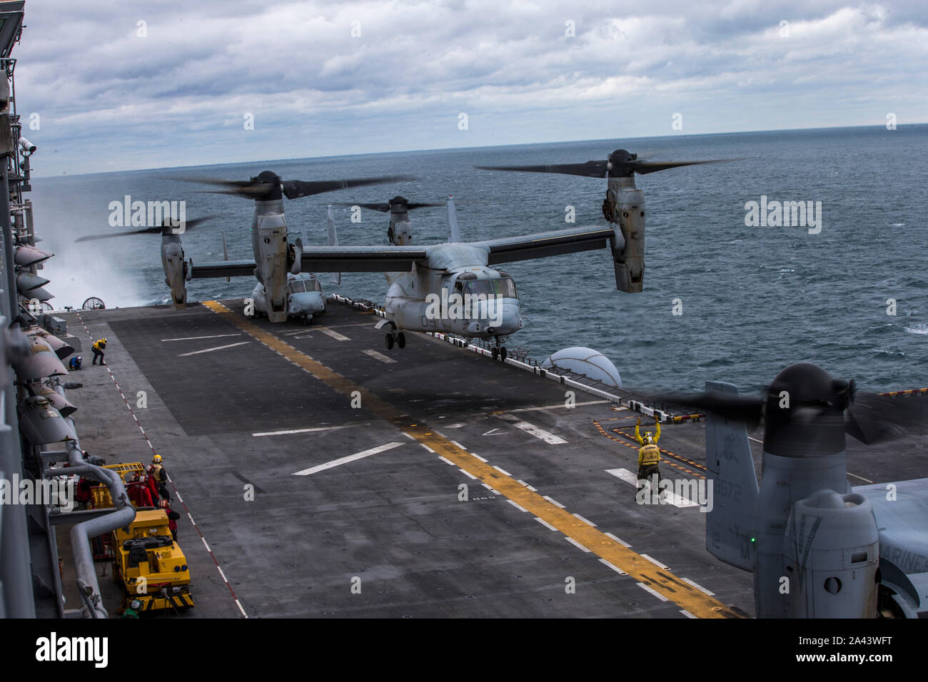 U.S. Marine Corps MV-22 Ospreys with Marine Medium Tiltrotor Squadron (VMM) 365 (reinforced ...